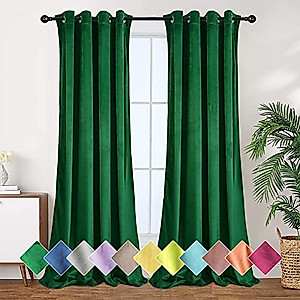 Tony's collection Emerald Green Velvet Blackout Curtains, Christmas Decoration Room Darkening Curtains for Living Room Window Curtain for Bedroom(52x63 Inch, Emerald, 2 Panels)