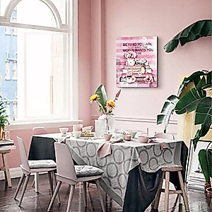 SOULDOOR Fashion Women Art Print Pink Flowers Painting Canvas Vogue Perfume Poster With Framed Ready to Hang for Girls Gift Bedroom Dressing room 11X14INCH