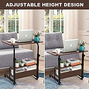 Adjustable Mobile Laptop Desk Home Office Desk Detachable Wheels Desk Portable Height Mobile Bedside Table Veranda Office Desk Additional Storage Rack Small Spaces Desk Size 15.7 * 31.5 Inch Brown