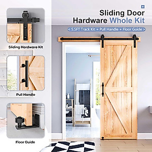 EaseLife 5.5 FT Sliding Barn Door Track and Handle Hardware Kit,Heavy Duty,Basic J Pulley,Slide Smoothly Quietly,Easy Install (5.5FT Track Kit for 30"~33" Wide Single Door)