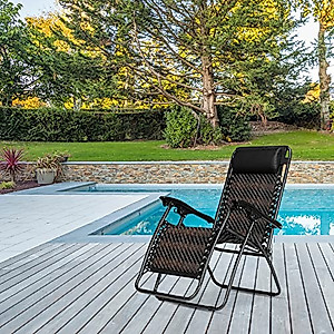 VINGLI Patio Wicker Chair 1 Piece Zero Gravity Chair with Cup Holder and Pillow, Outdoor Folding Rattan Recliner for Garden Patio Porch Balcony Beach Swimming Pool, Outdoor and Indoor Use