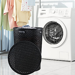 Sosody 50 Liters Black Round Plastic Laundry Hamper with Lid, Large Dirty Clothes Basket, 6 Pack