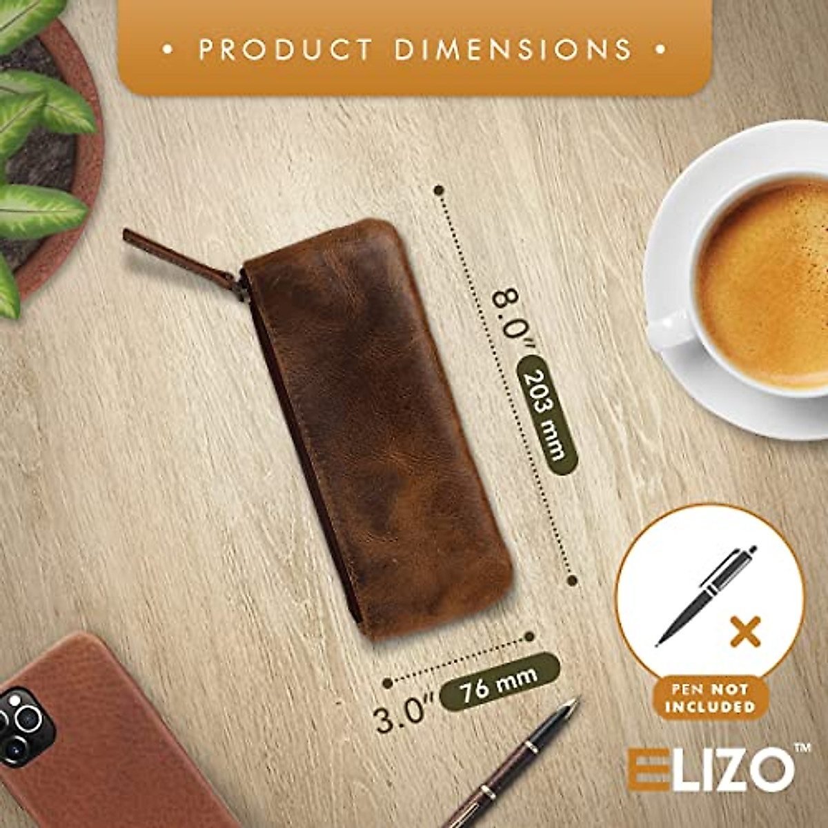 Leather Pencil Case Pencil Bag | Small Leather Pouch, Zipper Pencil Pouches Holder Aesthetic Pencil Case for Adults Men Boys Coin Purse Money Bag Pen Bag Key Small Tool Pouch Jewelry Bag - Antique