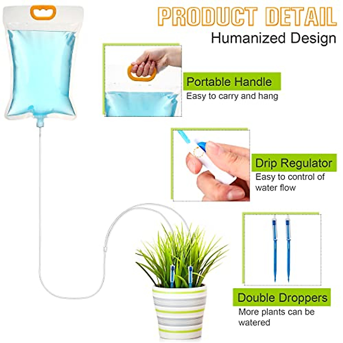 Plant Water Bag Automatic Plant Watering Drip Irrigation Kit with 3.5 L Water Bag and Adjustable Control Valve Switch Automatic Drip Irrigation Kits for Indoor Outdoor Garden (10 Pieces)