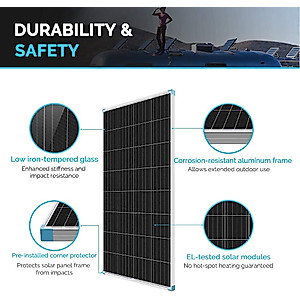 Renogy Solar Panel 175 Watt 12 Volt, High-Efficiency Monocrystalline PV Module Power Charger, 175W, Single & Solar Panel Mounting Z Brackets Lightweight Aluminum Corrosion