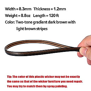 Lumpro 120 ft Wicker Repair kit, Two-Tone Gradient Brown with Stripes, Plastic Rattan Supplies, Flat Wicker Replacement Materials to Repair Patio Wicker Furniture Chair Sofa Table Chaise etc