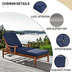 Lokex Chaise Lounge Cushions Outdoor, Waterproof Removable Chaise Lounge Cushion, 72x21x3 Inch Lounge Chair Cushions for Outdoor Furniture Comes with Lace-up Straps and Anti-Slip Bottom