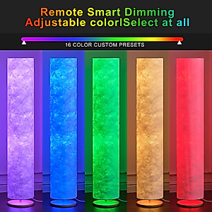 Soft Light Floor Lamp, 52" Simple Design Morden Slim RGB 7 Color Changing LED Tyvek Fabric Shade Dimmable Remote Control & 2 Smart LED Bulbs Standing Lamp for Living Room Bedroom Game Room