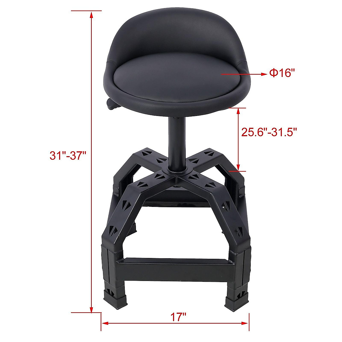 FRITHJILL Heavy Duty Pneumatic 360 Degree Swivel Mechanics Stool with Foam Cushioning and 300 Lb Weight Capacity, Black