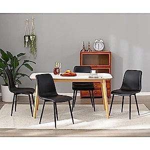 HeuGah Dining Chairs Set of 4, Black Modern Kitchen & Dining Room Chairs with Metal Legs, Industrial Faux Leather Kitchen Chairs