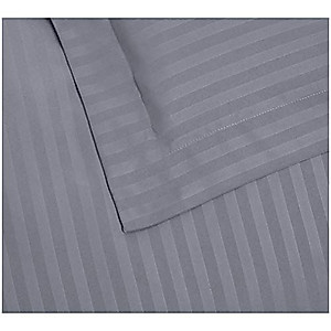Amazon Basics Striped Microfiber 3 Piece Duvet Cover Set, Full/Queen, Dark Grey