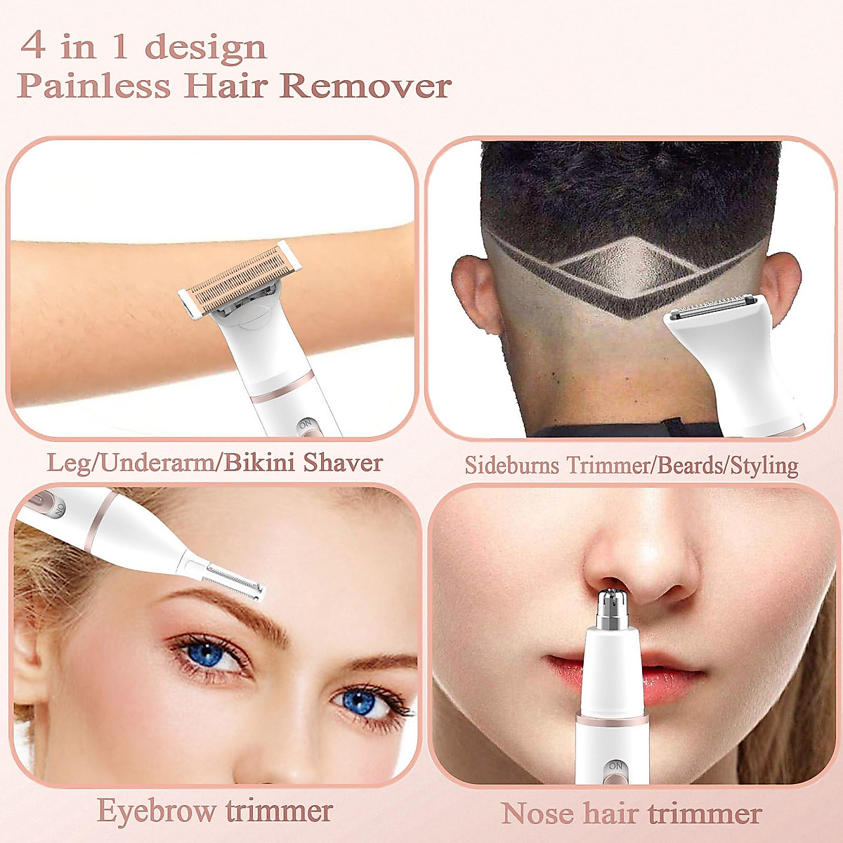 Electric Razors for Women, 4 in 1 Cordless Portable Rechargeable Womens Electric Shaver for Legs Face Eyebrow Nose Pubic Hair Bikini Trimmer, Painless Body Hair Remover by Gurelax