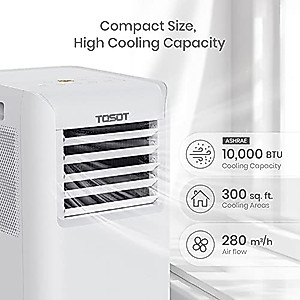 TOSOT 10,000 BTU Air Conditioner Easier to Install, Quiet and 3-in-1 Portable AC, Dehumidifier, Fan for Rooms Up to 300 sq ft, Aovia Series, White