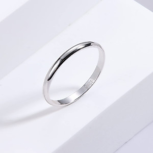 MILACOLATO 2mm Sterling Silver Rings for Women Men 18K White Gold Plated Plain Stackable Thumb Rings Tarnish Resistant Statement Wedding Band Ring Comfort Fit Size 8