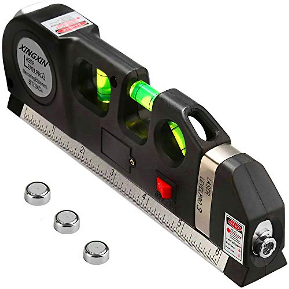XINGXIN, Multipurpose Laser Level Laser Line 8 feet Measure Tape Ruler Adjusted Standard and Metric Rulers Laser Level Line Tool for hanging pictures-Hanging cabinets-Tile Walls, Black