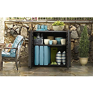 Rubbermaid Extra Large Decorative Patio Storage Cabinet, Weather Resistant, 123 Gal., Dark Teakwood, for Garden/Backyard/Home/Pool