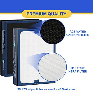 Classic 200/300 Series DualProtection Filter Replacement Compatible with Blueair 200/300 Series, for200, 201, 203, 205, 210, 215, 250, 270, 280i, 303 Models, True HEPA with Activated Carbon, 2 Pack