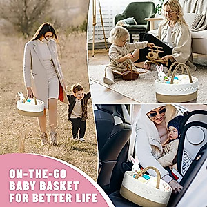 Caroeas Portable Diaper Caddy Organizer, X-Large Nursery Storage Bin with Divider, Changing Table Organizer, Baby Gift Baskets, Brown