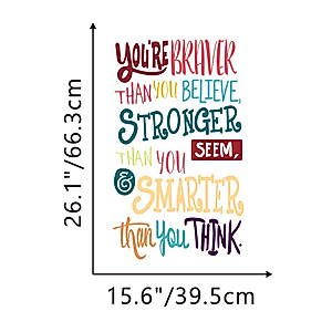 TOARTi Colorful Inspirational Lettering Quote Wall Decal-You’re Braver Than You Believe,Stronger Than You Seem,Smarter Than You Think, Positive Quote Sticker for Classroom Kids Decoration