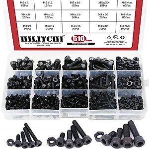 Hilitchi 510-Pcs M3 M4 M5 Alloy Steel Socket Cap Screws Hex Head Bolt Nuts Assortment Kit - 12.9 Grade Alloy Steel (Hex Socket)