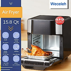 Weceleh Air Fryer 10 in 1 Toaster Oven, 15.8 QT Large Air Fryer with Visible Window, 15L Large Family Size, 60 Minutes Timer, Accessories Included, Touchscreen, No-Oil Frying, NonStick, Black, 1700W
