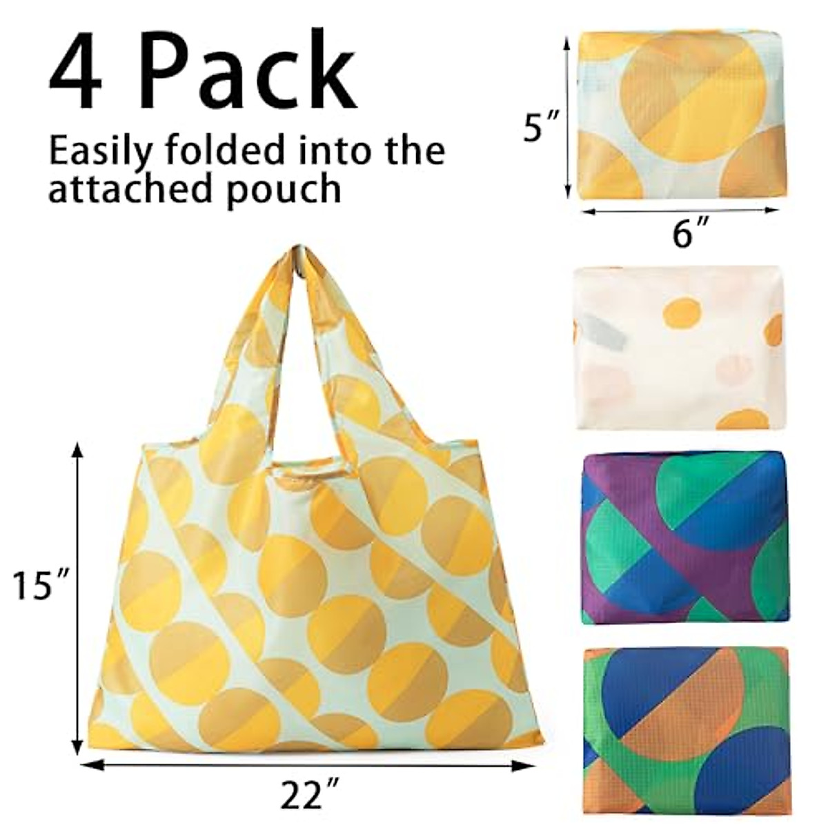 FELIZROCA 4 Pack Reusable Grocery Bags Recycle Foldable Shopping Bag Multicolor Washable Kitchen Grocery Bag Lightweight (Pattern A)