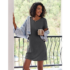 Ekouaer 2 Pack Nightgowns for Women Sleapwear Short Sleeve Night Shirts Soft Sleep Dress Classic NightDress (Black+Grey, XX-Large)