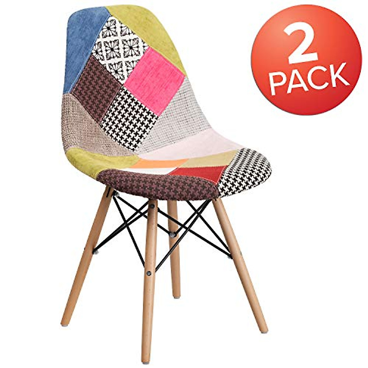 Flash Furniture 2 Pack Elon Series Milan Patchwork Fabric Chair with Wooden Legs