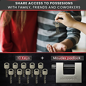 Maudex® MDP/90 Heavy Duty Lock with 10 Keys for Outdoor Use [Nickel Plated Finish] - [Anti Pick, Anti Drill Cylinder] - Ideal Storage Unit and Shipping Container Lock