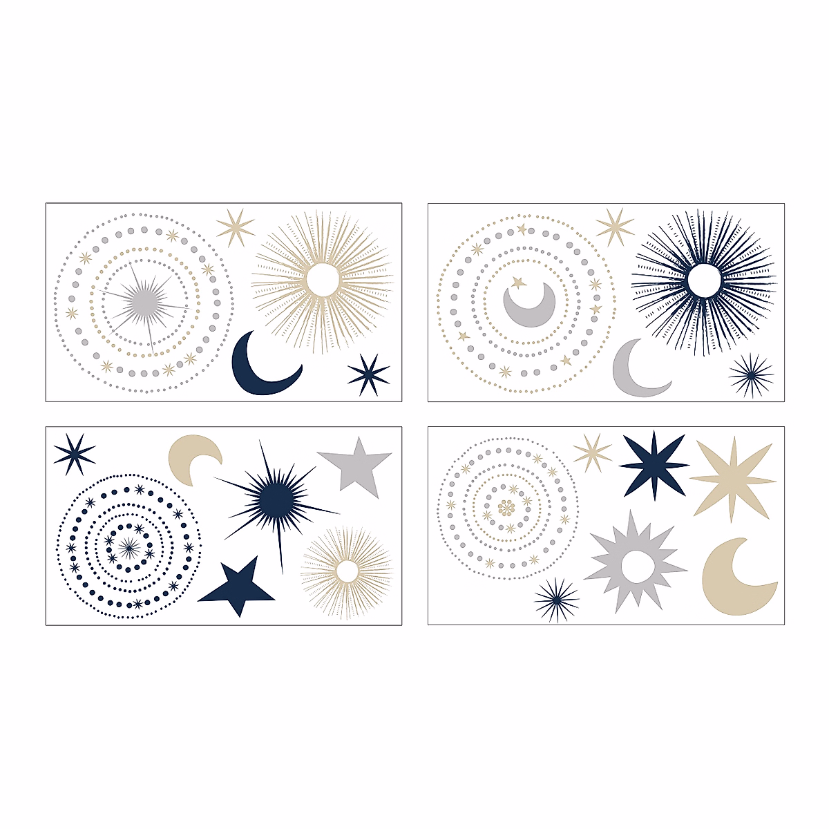 Sweet Jojo Designs Star and Moon Large Peel and Stick Wall Decal Stickers Art Nursery Decor - Set of 4 Sheets - Navy Blue, Gold, and Grey Celestial Sky Stars Gender Neutral Unisex