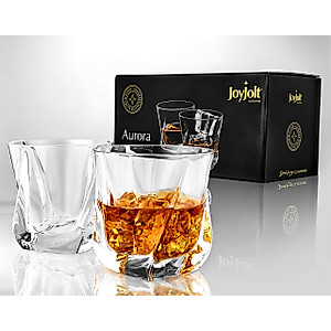 JoyJolt Aurora Crystal Whiskey Glass – Twisted Whiskey Glasses - Set of 2 Old Fashioned Liquor Glasses – Crystal Scotch Whisky Glasses for Bourbon – 8.10 ounces Whiskey Drinking Glasses