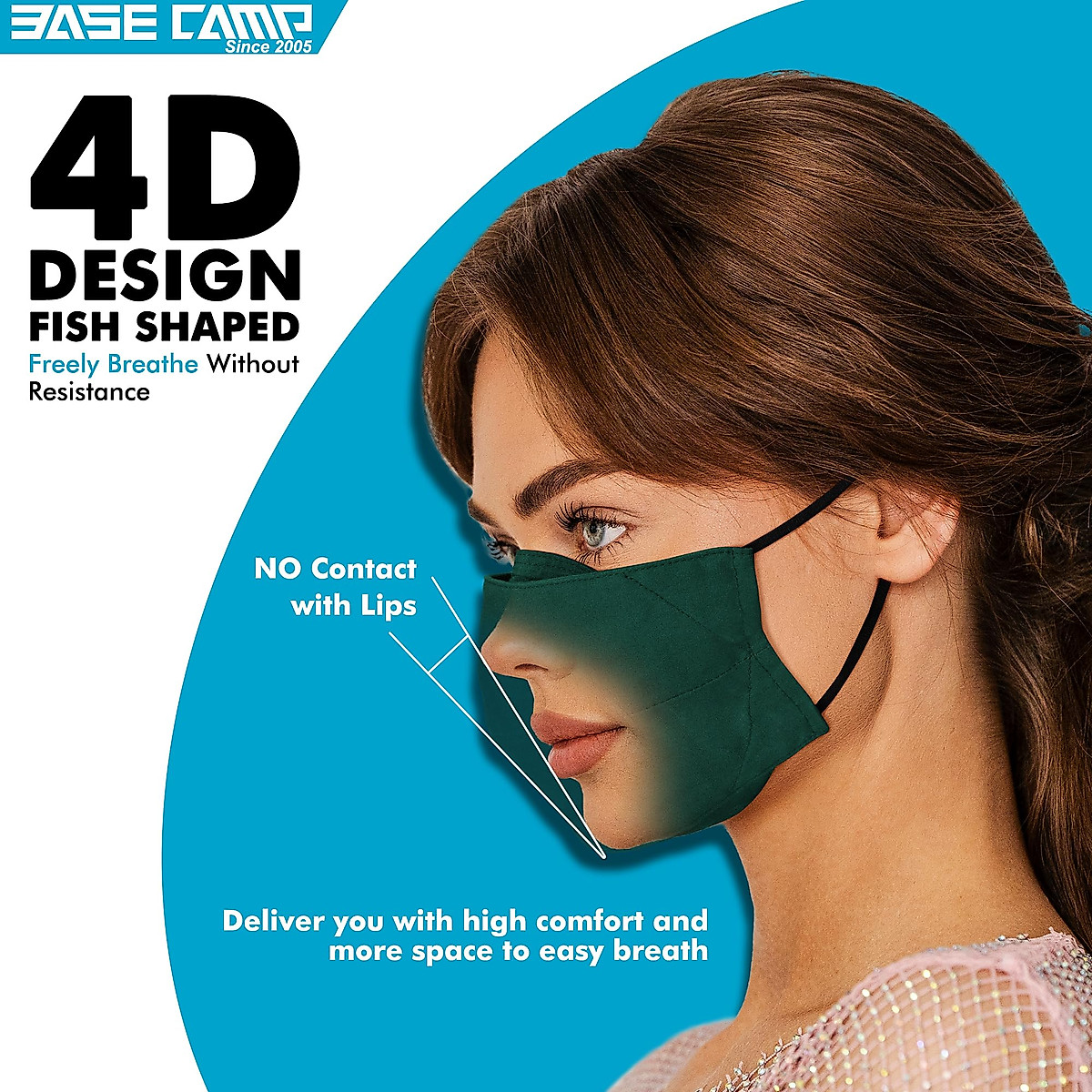 BASE CAMP Reusable Cloth Dust Face Masks 100% Cotton Washable Adjustable Breathable Fabric Mask with Filter Pocket (1Black+1Green-L)