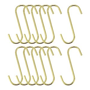 uxcell S Hanging Hooks, 4inch/110mm Extra Long Steel Hanger, Indoor Outdoor Uses for Garden, Bathroom, Closet, Workshop, Kitchen, Gold Tone, 12Pcs