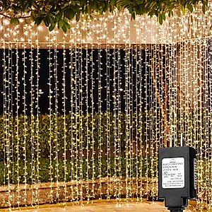 Solhice LED Curtain Lights Outdoor 20ft x10ft, 600 LED Plug in Hanging Window String Lights Indoor, Twinkle Lights Backdrop for Backyard Patio Wedding Bedroom Decor, Warm White (Not Connectable)