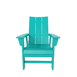 WO Outdoor Adirondack Dining Chair Round Table 5 PCS Set Retro Aesthetic Curveback for Outside Restaurant Dining, Resort, Hotel, Home, Balcony, Terrace, Lawn, Pool, Deck, Garden (Turquoise)