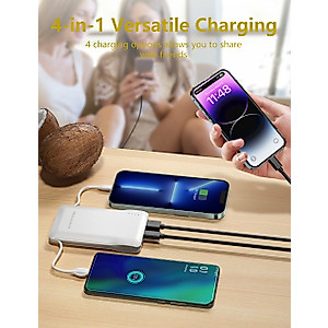 Metecsmart 10000mAh Portable Phone Charger with Built-in 2 Cables, Small Slim Mini Power Bank Fast Charging, USB-C In/Output External Battery Pack, Travel Essentials Compatible with Android/IOS Phones