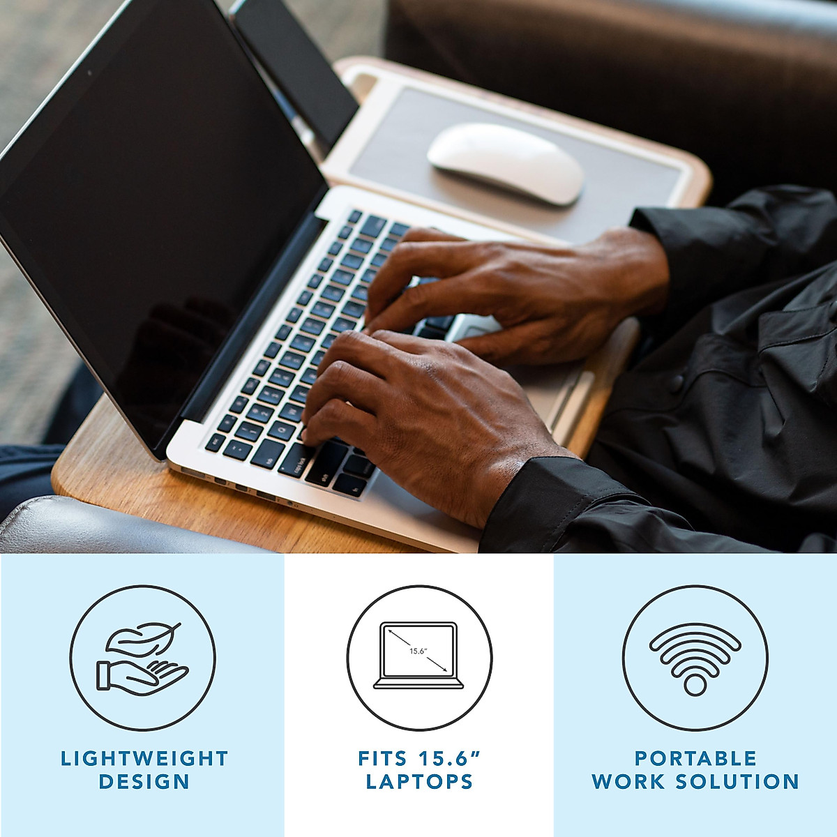 LapGear Home Office Lap Desk with Device Ledge, Mouse Pad, and Phone Holder - Oak Woodgrain - Fits up to 15.6 Inch Laptops - Style No. 91589