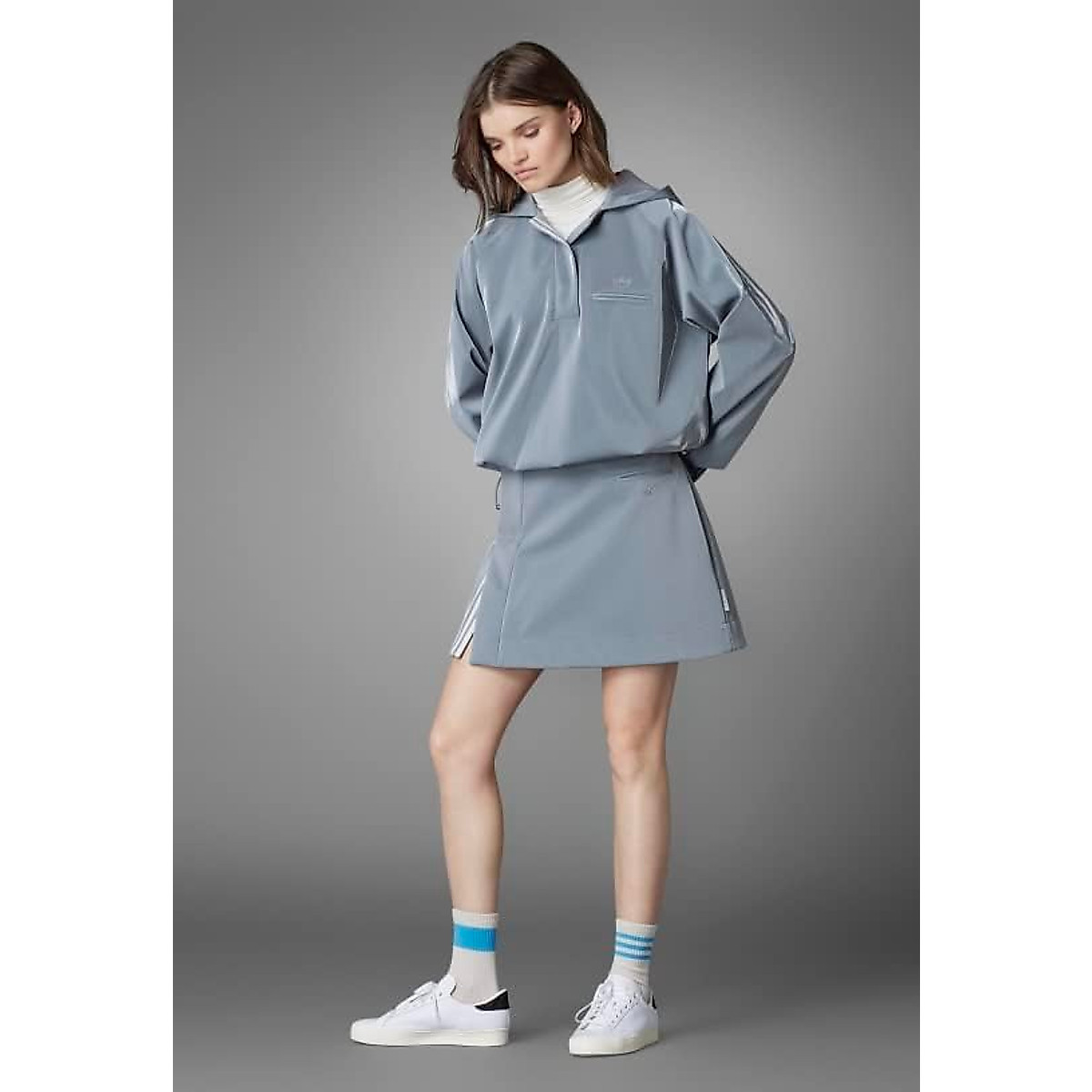 ADIDAS ORIGINALS UNISEX BLUE VERSION HIGH SHINE HOODIE, GREY (as1, alpha, l, regular, regular, LARGE)