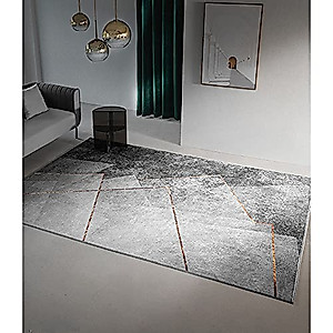 SHNOSU Modern Abstract Geometric Area Rug 6' x 9', Non-Shedding Grey Floor Carpet for Living Room,Bedroom,Dining Room