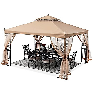 ABCCANOPY Patio Outdoor Gazebo 10X10 - Gazebo Canopy with Netting and Corner Frame Screen Wall for Backyard,Garden Gazebo Lawn (Khaki)