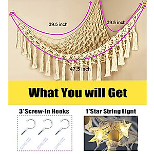 TCGPRO Stuffed Animal Toy Storage Hammock with LED Light-Macrame Jumbo Doll Room Corner Organizer Mesh Decoration-Hanging Storage Nets Kids Bedroom(Beads), Beige