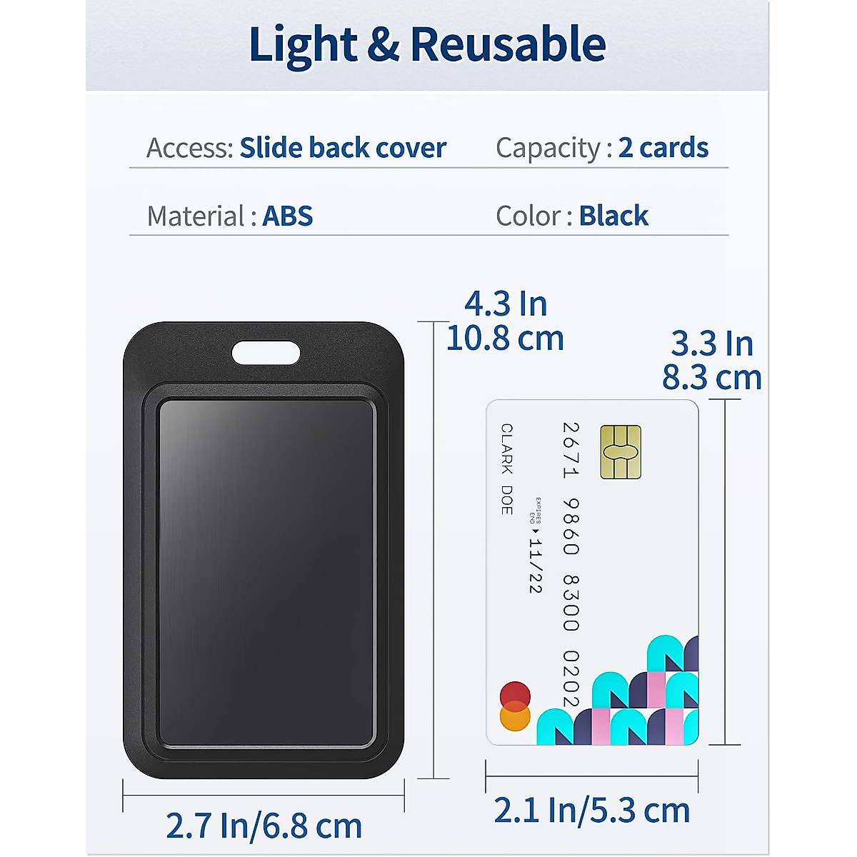 Uniclife Sliding ID Badge Holder Hard Black Vertical Plastic Card Case Protector Pouch with Clear Window for Office School ID Credit Cards Proximity Key Cards Driver’s Licenses and Passes, 3 Pack