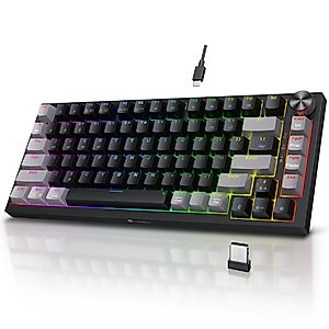 KOORUI 75% Wireless RGB Gaming Keyboard,3 Mode BT/2.4Ghz/USB-C Hot Swappable Mechanical Keyboard,Compact 82 Keys with 4000mAh Battery & Dedicated Knob Control,Tactile Brown Switch