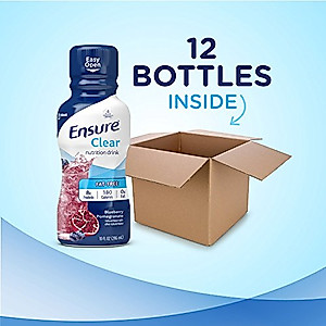 Ensure Liquid Clear Nutrition Drink, 0g fat, 8g of protein, Blueberry Pomegranate, 10 Fl Oz (Pack of 12), Bottle, gluten free