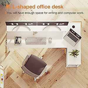 ODK Small L Shaped Desk, 58 inch Corner Desk with Reversible Storage Shelves, Computer Desk with Monitor Shelf and PC Stand for Home Office, Gaming Desk with Headphone Hooks, White