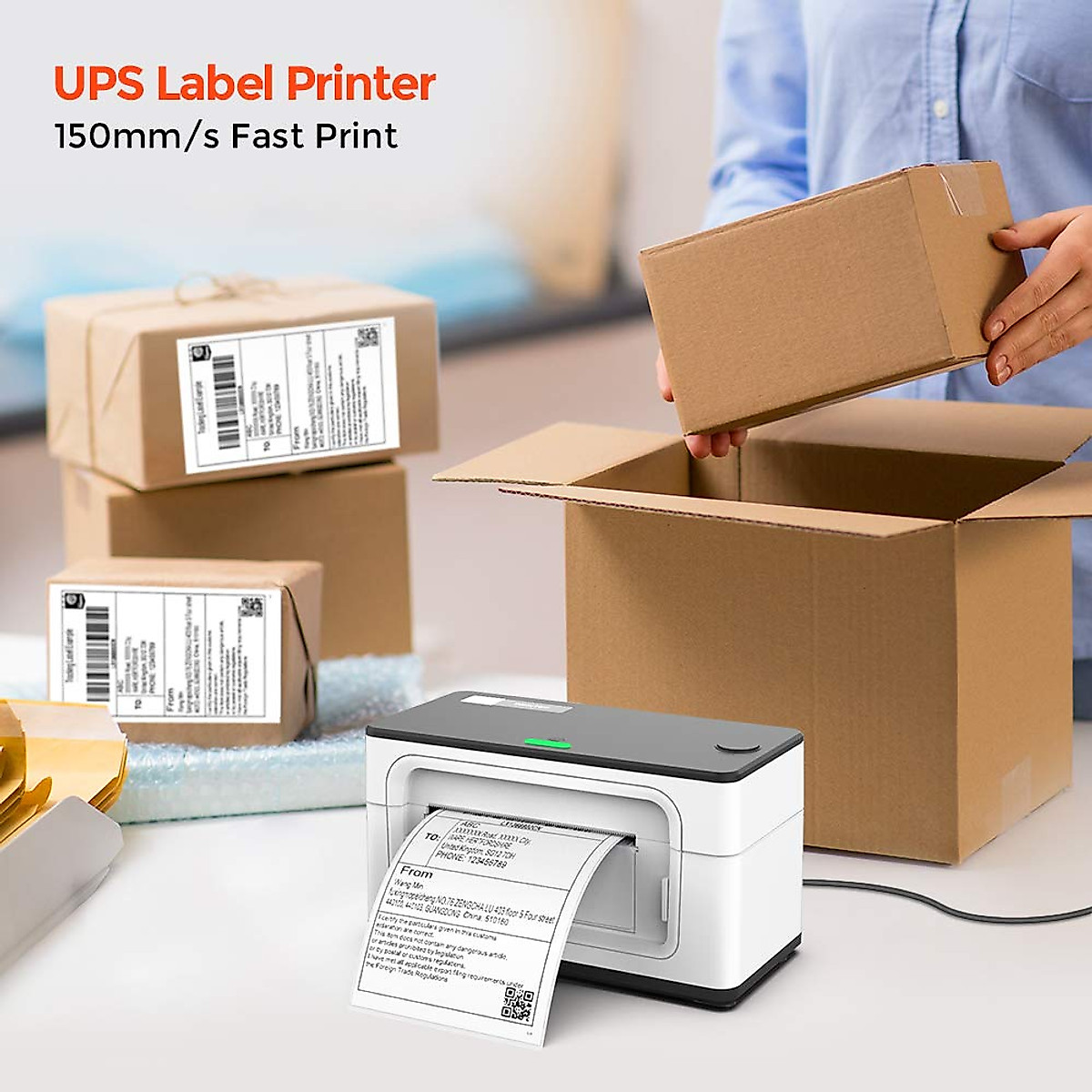 MUNBYN Thermal Printer for Shipping Labels [Upgraded 2.0] Label Printer for Small Business Compatible with Amazon, Etsy, Ebay, Shopify, FedEx, UPS, USPS