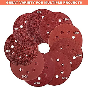 165pcs Orbital Sander Sandpaper Sanding Discs 5 Inch 8 Hole 40 60 80 120 180 240 320 400 600 Grit, Hook and Loop Random Orbital Sandpaper Assortment for Wood STUHAD