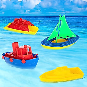 ArtCreativity Toy Boat Bath Toys for Kids & Toddlers, Set of 4, Kids Pool Toys for Outdoor Water Play, Floating Pool Boat Toys for Bathtub, Summer Beach Toys, Cute Party Favors for Boys and Girls