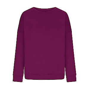 JDHUFEI Womens Oversized Hoodies Fall Casual Long Sleeve Hoodie Pullover Solid Color Loose Fit Crewneck Sweatshirt Blouse Top