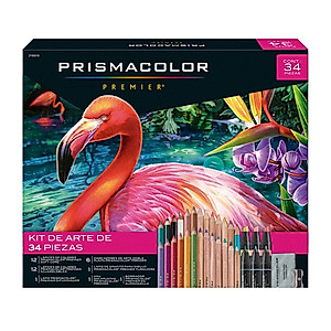 Prismacolor Premier Art Kit, Pack of 34 count, 12 Premier Colored Pencils, 12 Watercolor Colored Pencils, 6 Double Art Markers, 1 Graphite Pencil, 1 Premier Smudger Pencil, 1 Mini Sharpener, 1 Eraser